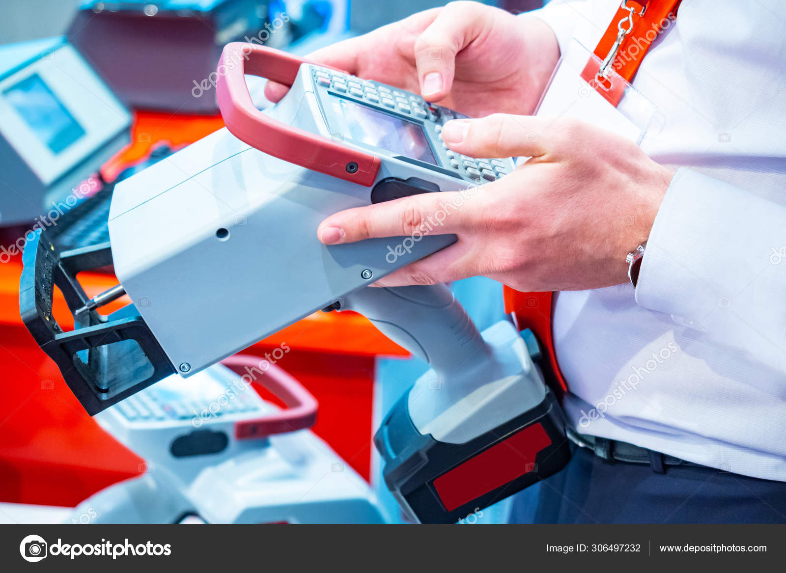 Manyal marker. Warehouse marking device. Bar code marking equip Stock ...