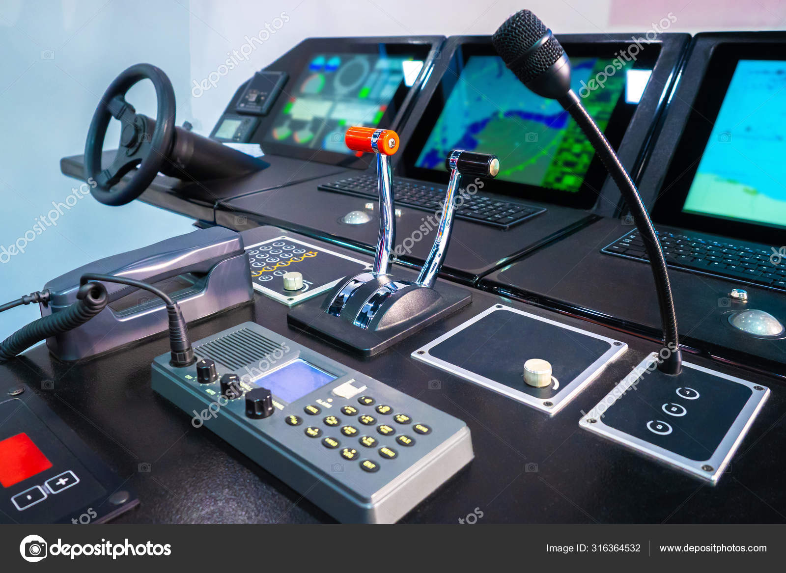 Navigation. The bridge on the ship. The place of management of the ship ...