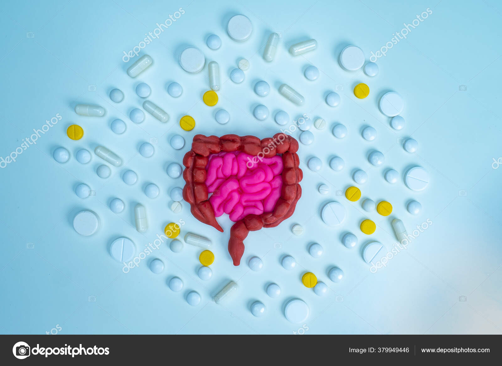 Human Intestine Surrounded Pills White Background Treatment Intestinal ...