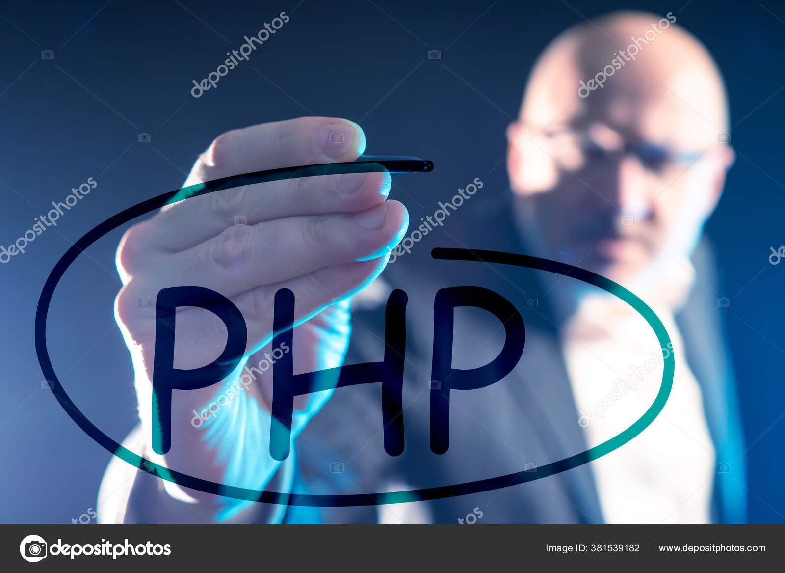 Php Web Development Concept Virtual Screen Man Wrote Php Felt — Stock ...
