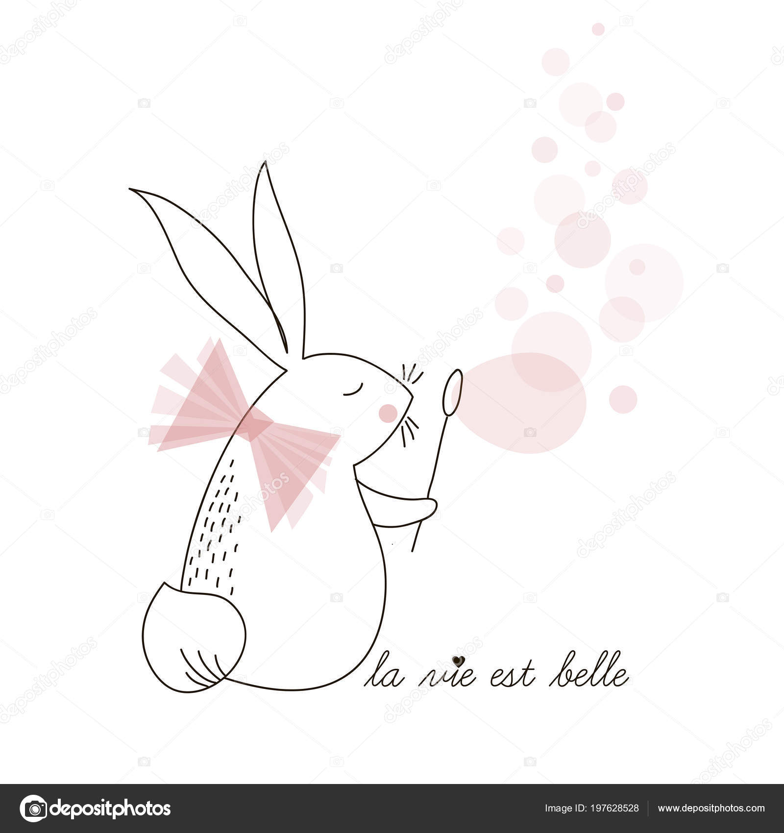 Little Bunny Blowing Bubbles Doodle Nursery Illustration — Stock Vector ...