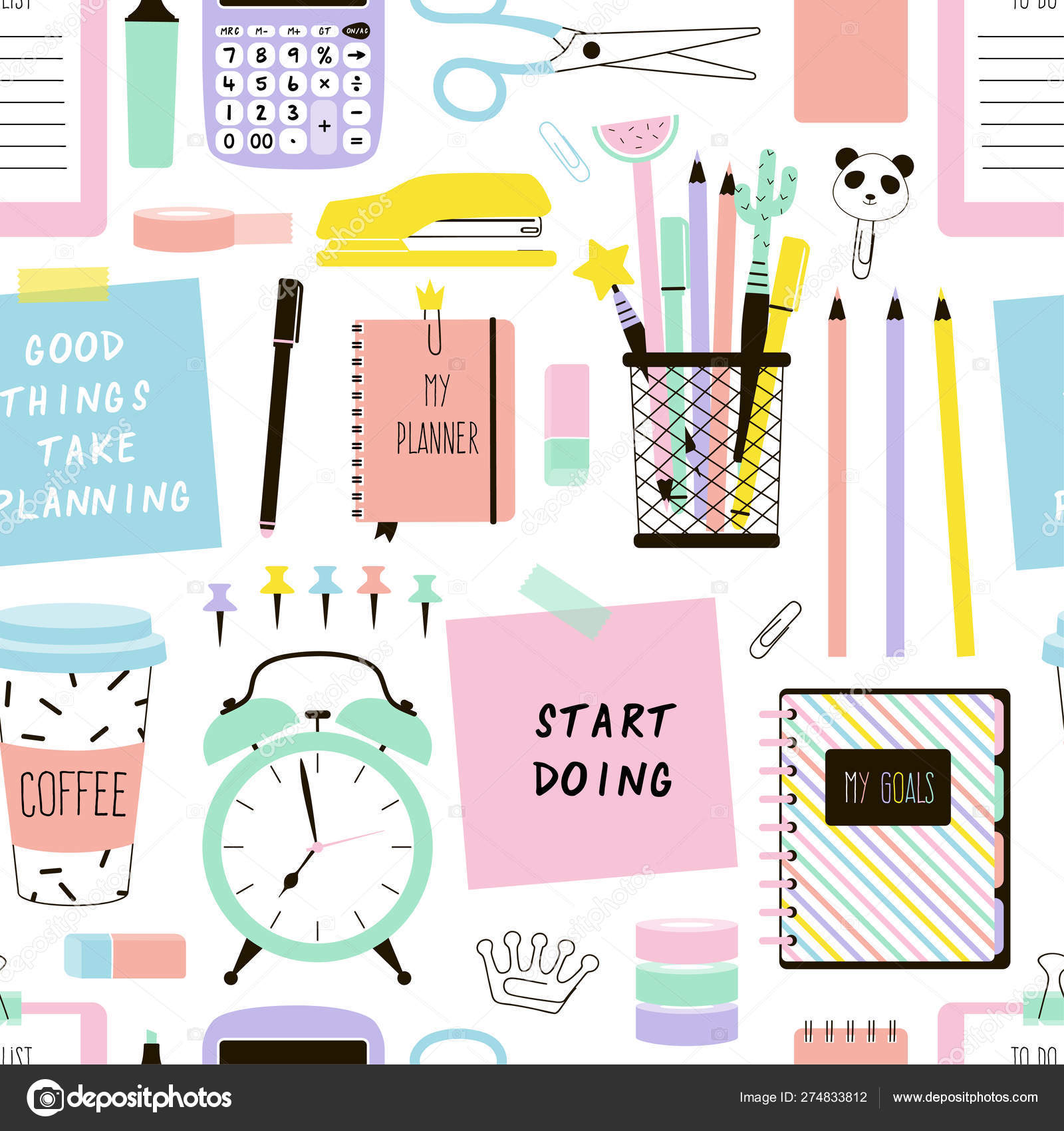 Stationery Items Clip Art Stationery Items Cartoon Vector Seamless