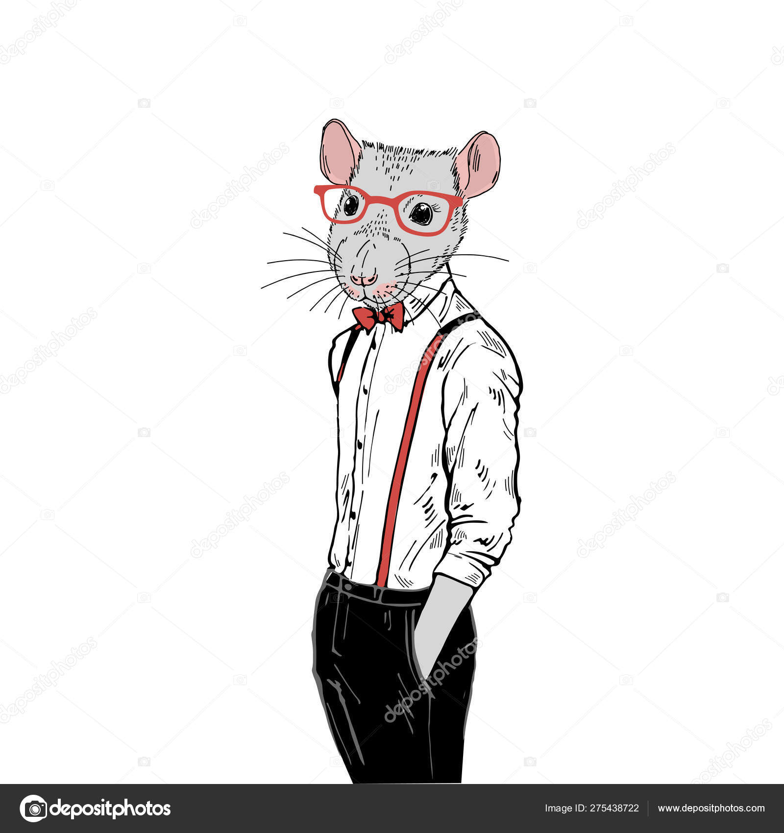 Ilustración dibujada a mano de rata antropomórfica Vector de stock por ...