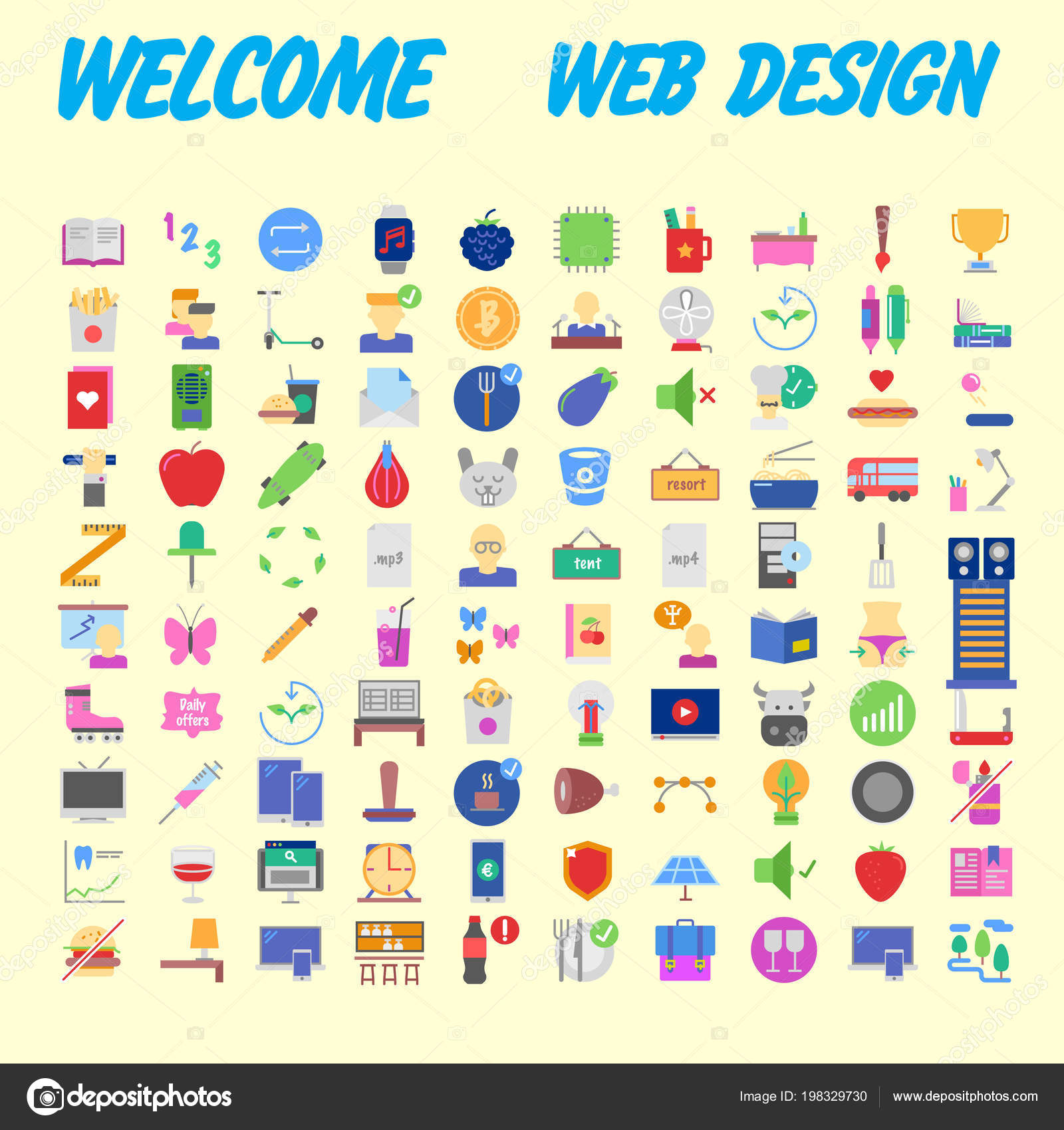 Set 100 Isolated Minimal Modern Simple Elegant Colorful Icons Vector ...