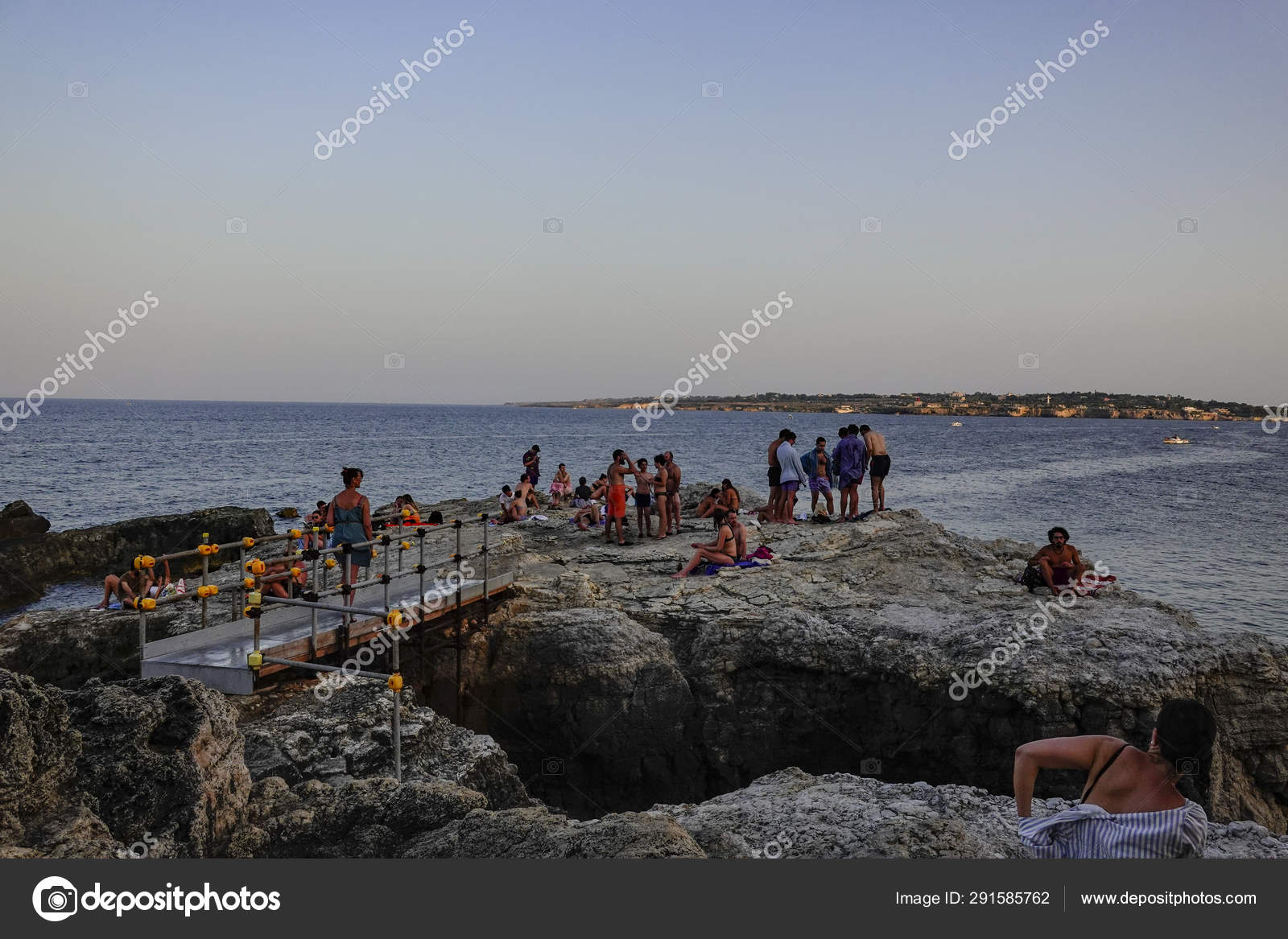 Syracuse Ortegia Sicily Italy Beachgoers Forte Vigliana Swimming Area ...