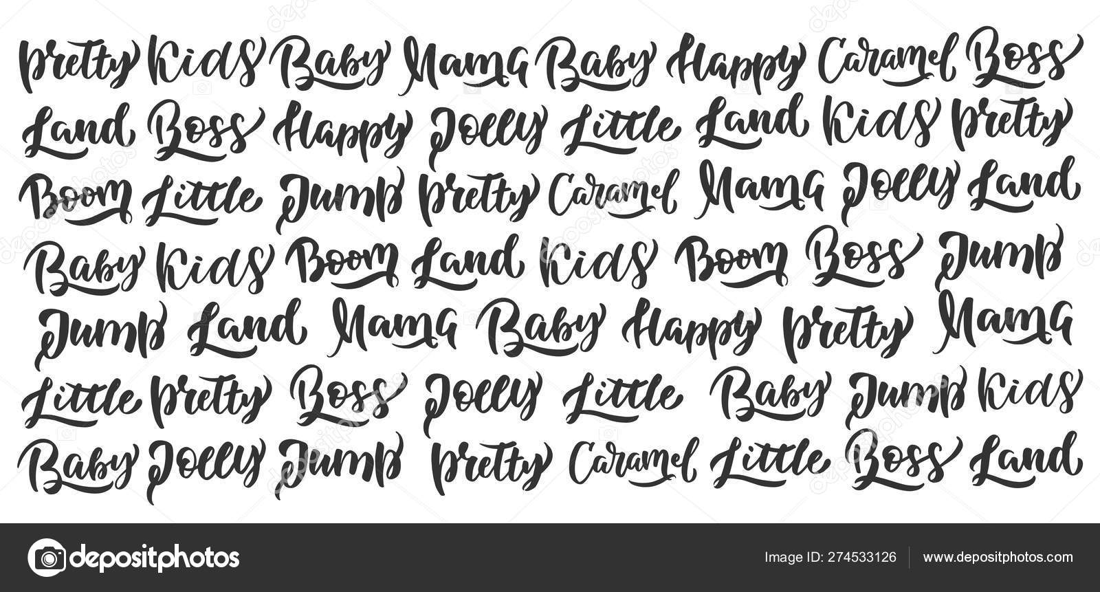 Rows Calligraphic Lettering Kids Words White Background Vector ...