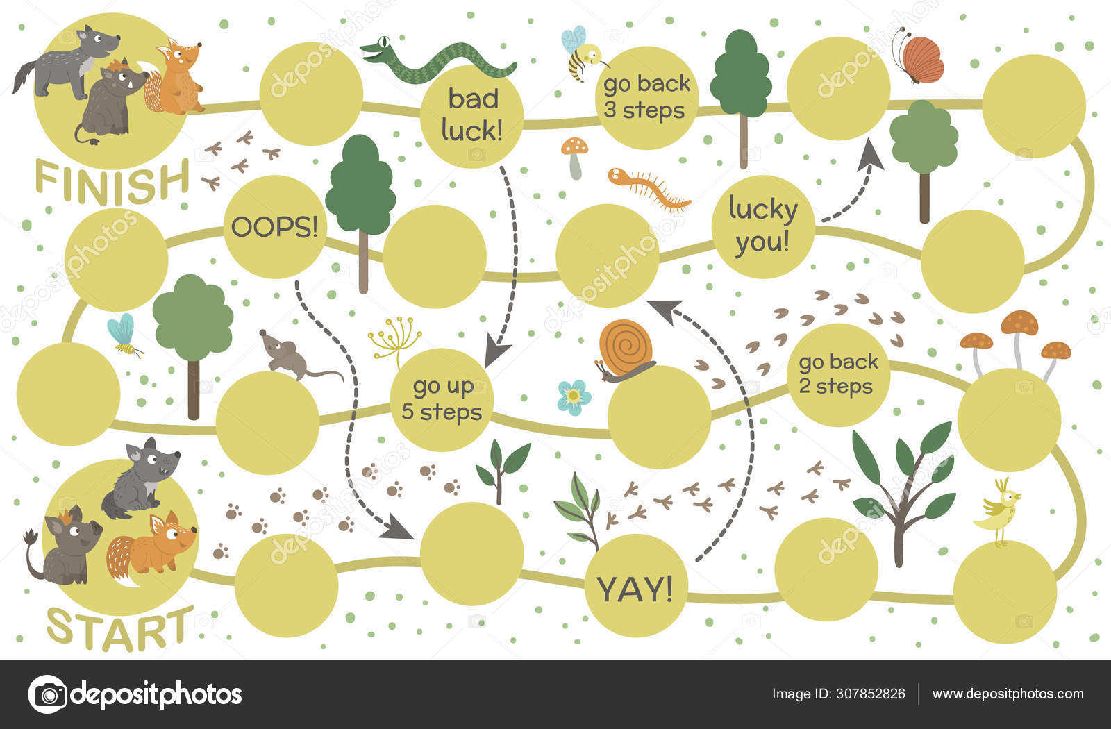 Forest adventure board game for children. Educational woodland Stock ...