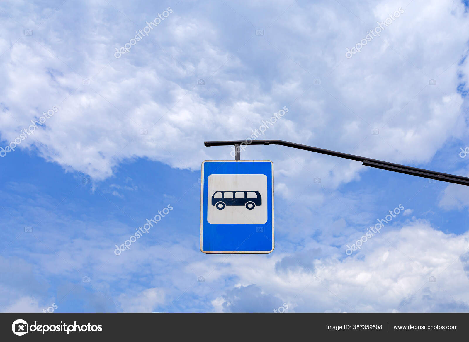 Bus Stop Sign Background Clear Blue Blue Cloudy Sky Sign Stock Photo by ...