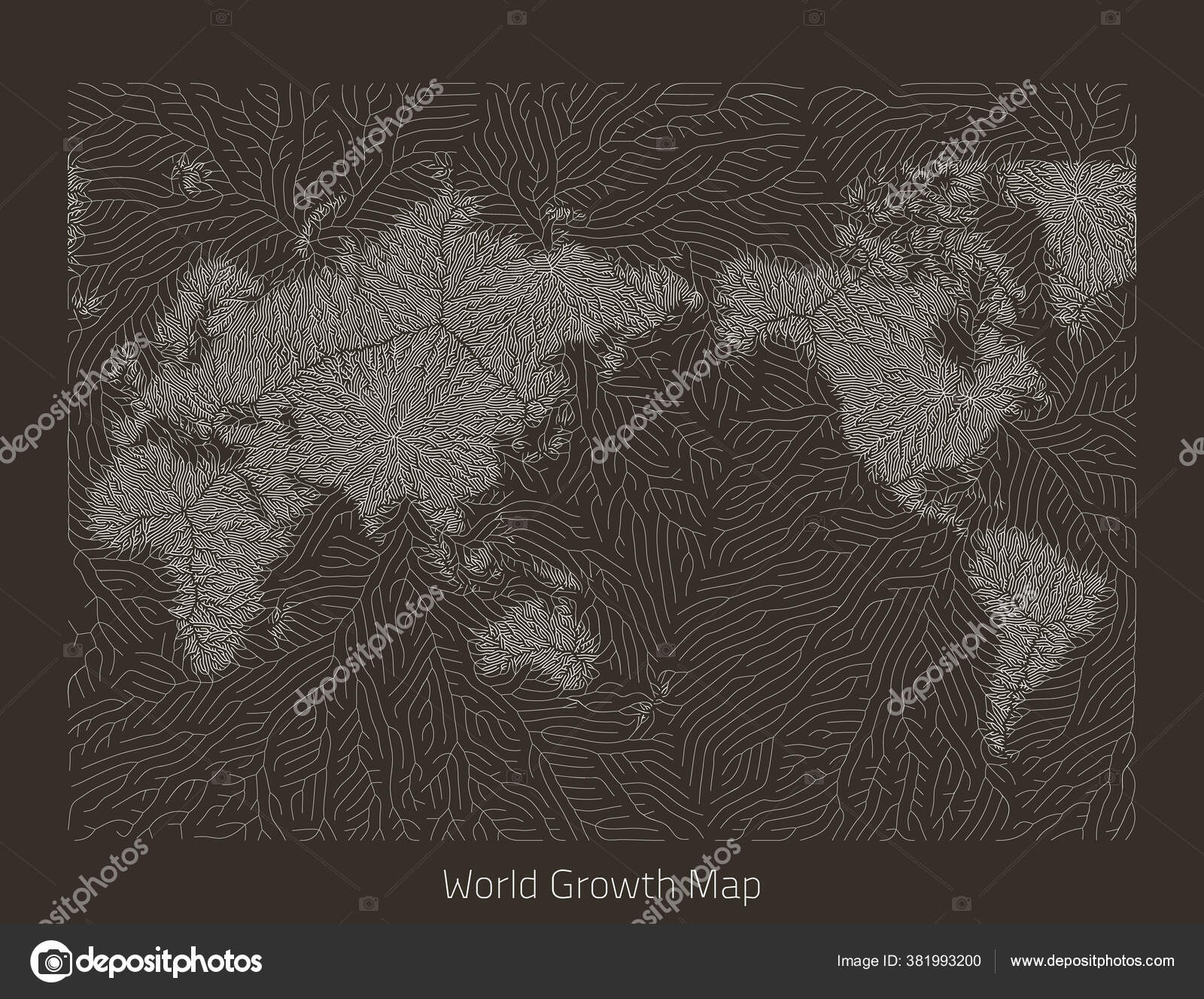 Vector world map. Generative growth structure in form of continents ...