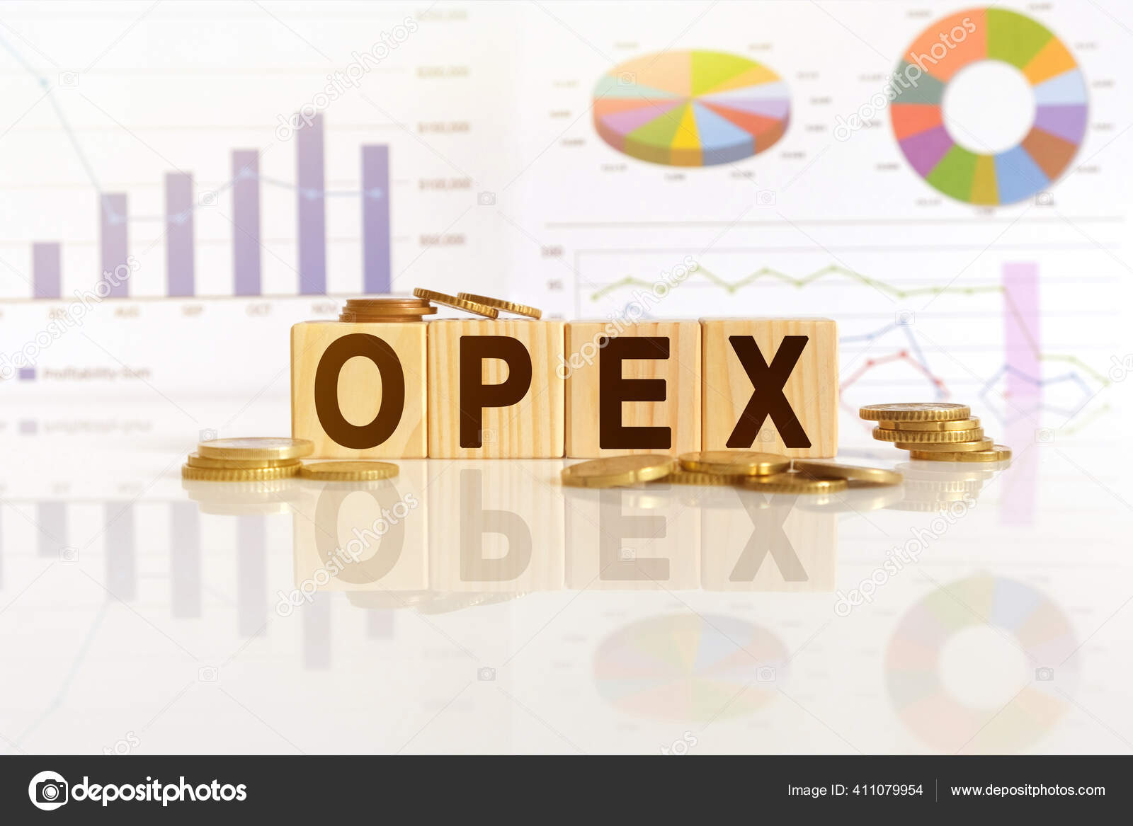 Opex Palabra Cubos Madera Cubos Pie Sobre Una Superficie Reflectante ...