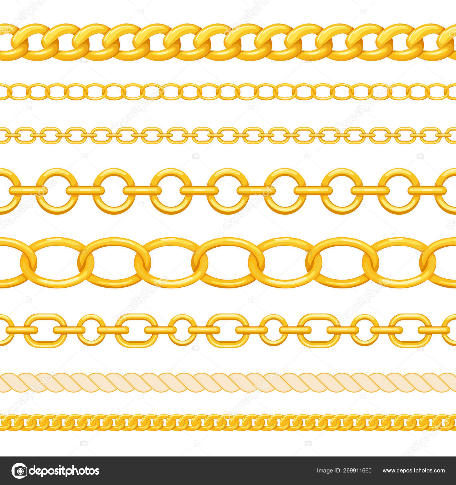 Set of different seamless gold chains. Stock Vector Image by ©CoCoArt ...