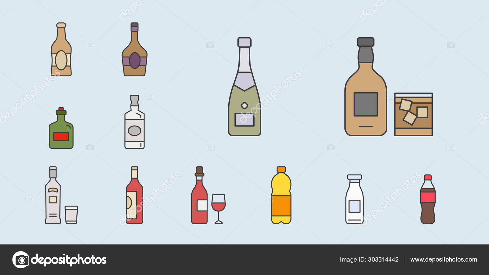 Bottle Icons Set Vector Color Symbols Drink Alcohol Site Interface ...