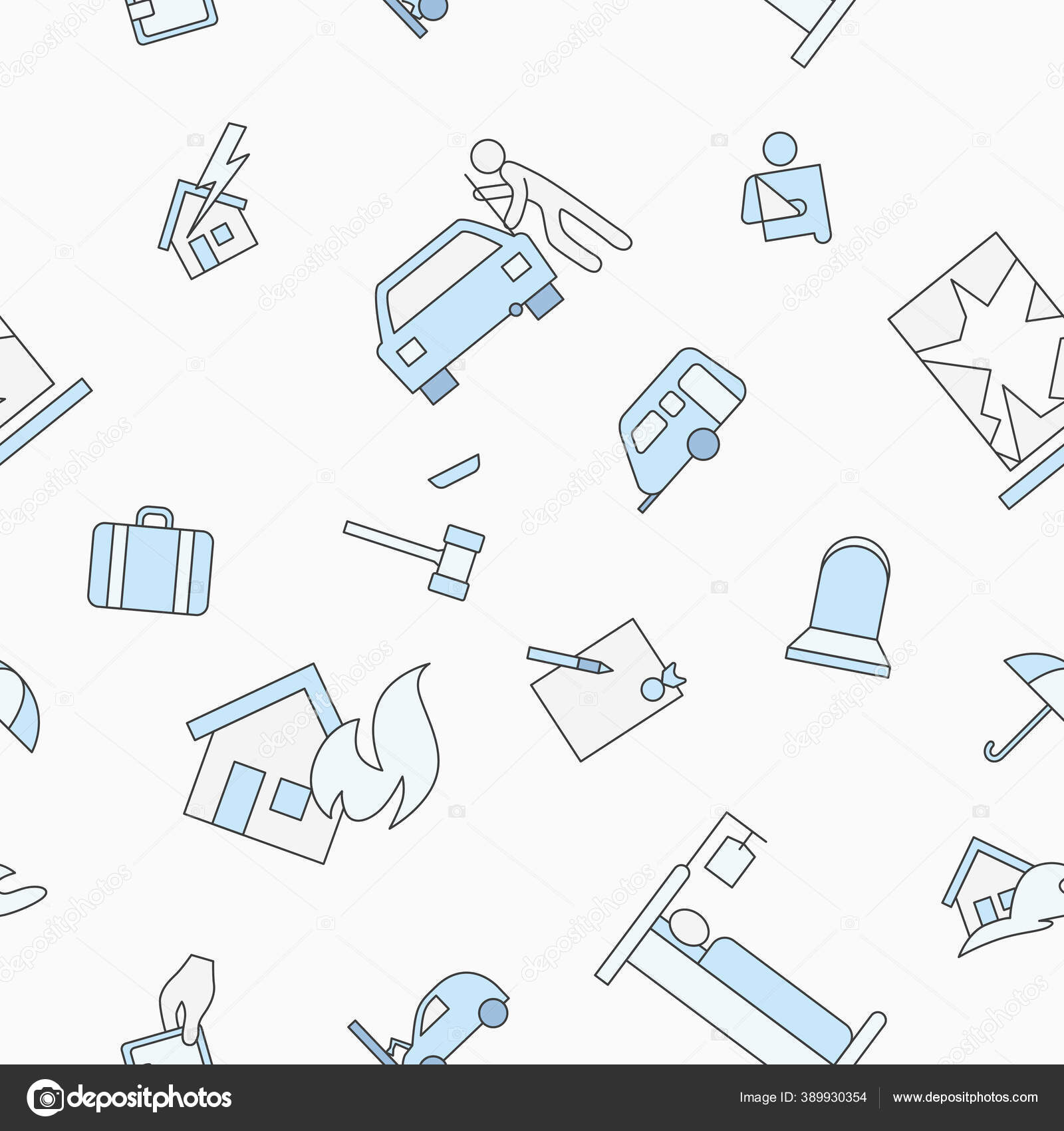 Insurance Vector Color Background Seamless Pattern Protection Car House ...