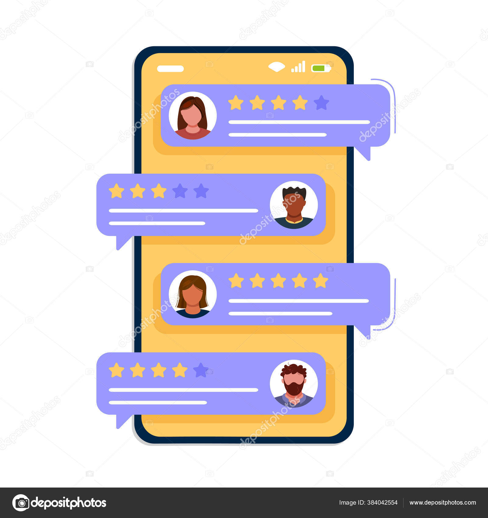 Phone screen with customers' ratings and reviews Stock Vector Image by ...