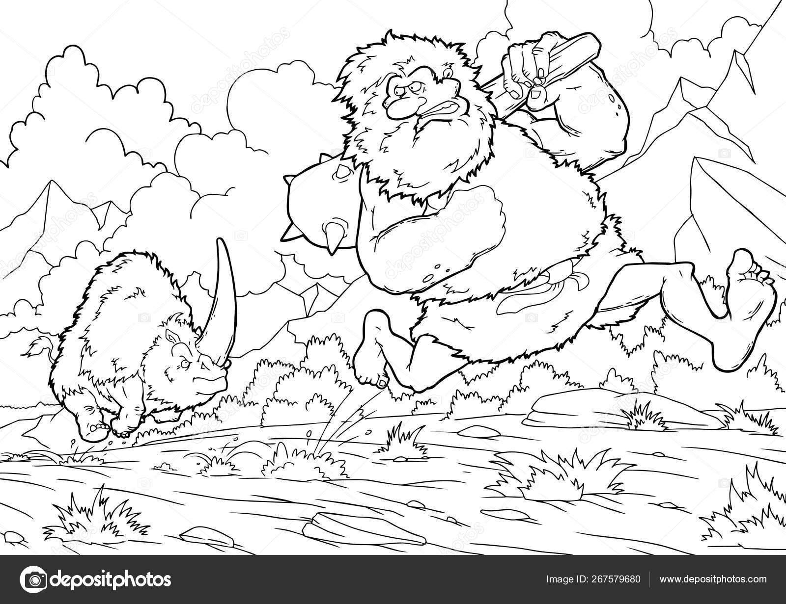 Prehistoric Caveman Coloring Man Drawing Pages Prehistory Stone Age ...