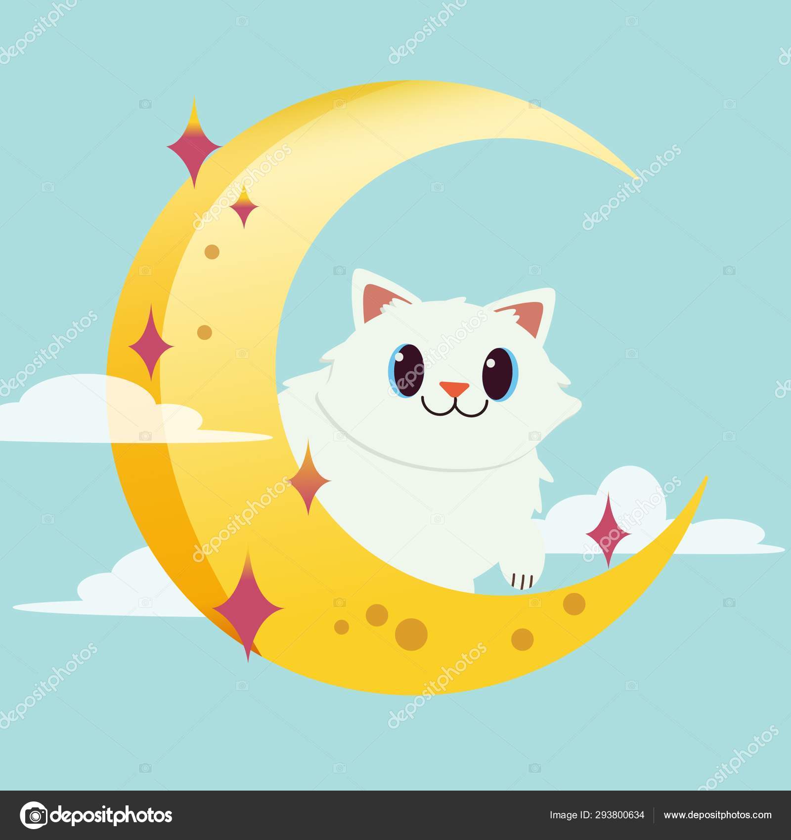 Gatos Sentados Luna Simplemente Vector Ilustración Vector de stock por ...