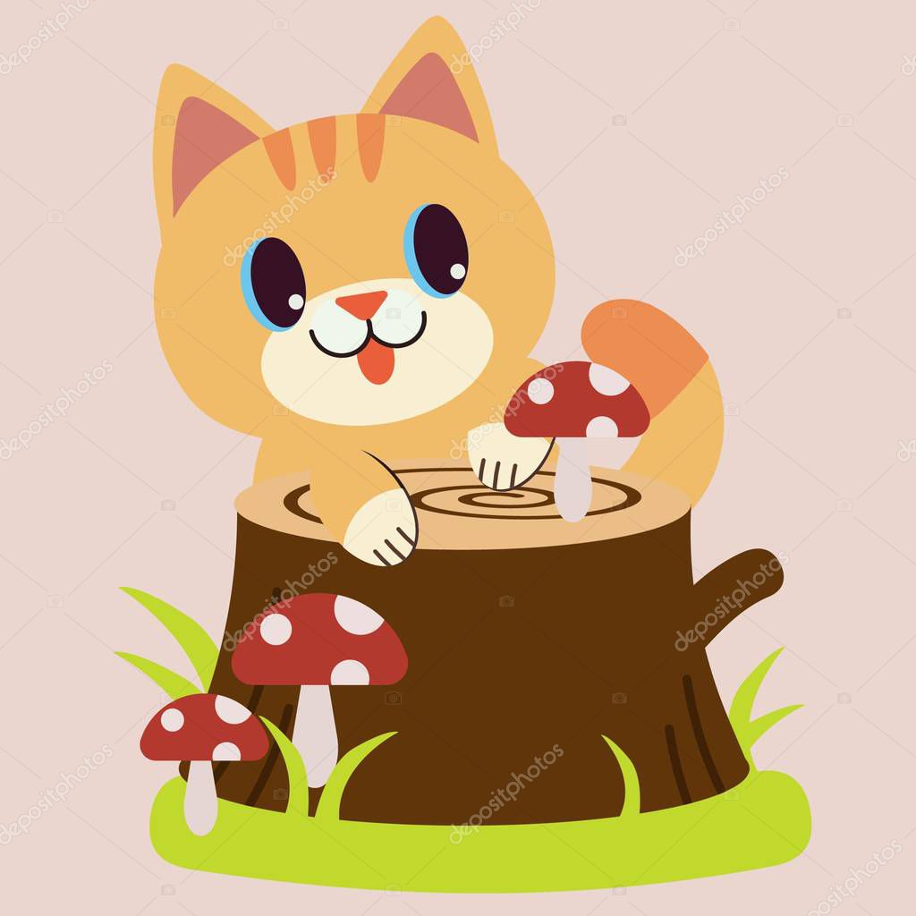 El lindo personaje de gato se ve feliz con el hongo rojo de th 2023