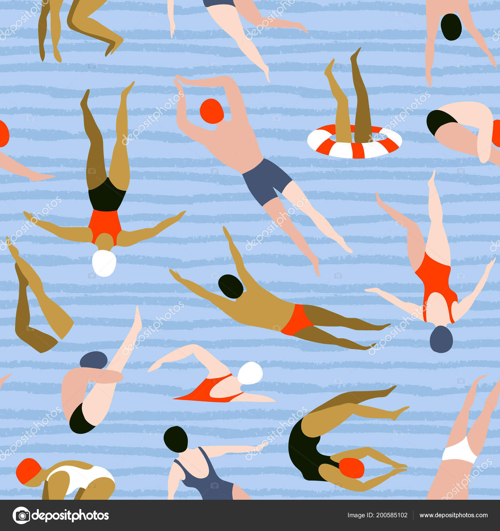 Seamless Pattern Swimming People Blue Background Stock Vector by ©Utro ...