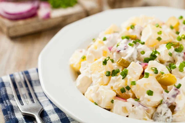 Traditional German Potato Salad Cucumber Onion Mayonnaise — Stock Photo ...