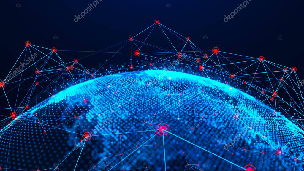 Concepto de red global. Punto de mapa del mundo. Red global planeta ...