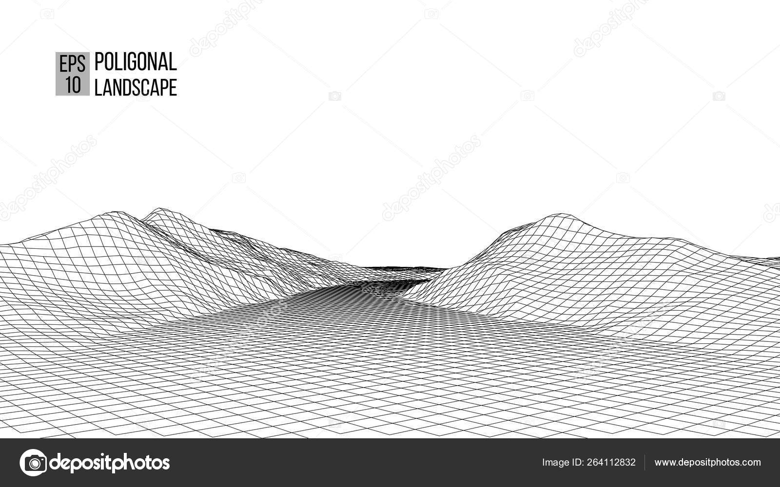 Wireframe landscape wire. Wireframe terrain polygon landscape design ...
