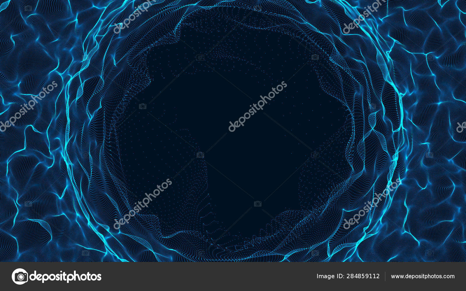 Tunnel or wormhole. Abstract sphere, consisting of points. Space-time ...