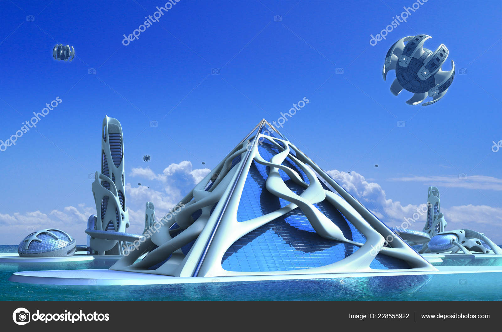 Futuristic City Architecture Glass Pyramid Towers Surrounded Vine ...