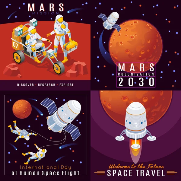 Mars Colonization Isometric Word Mars Isometric Icons Isolated ...