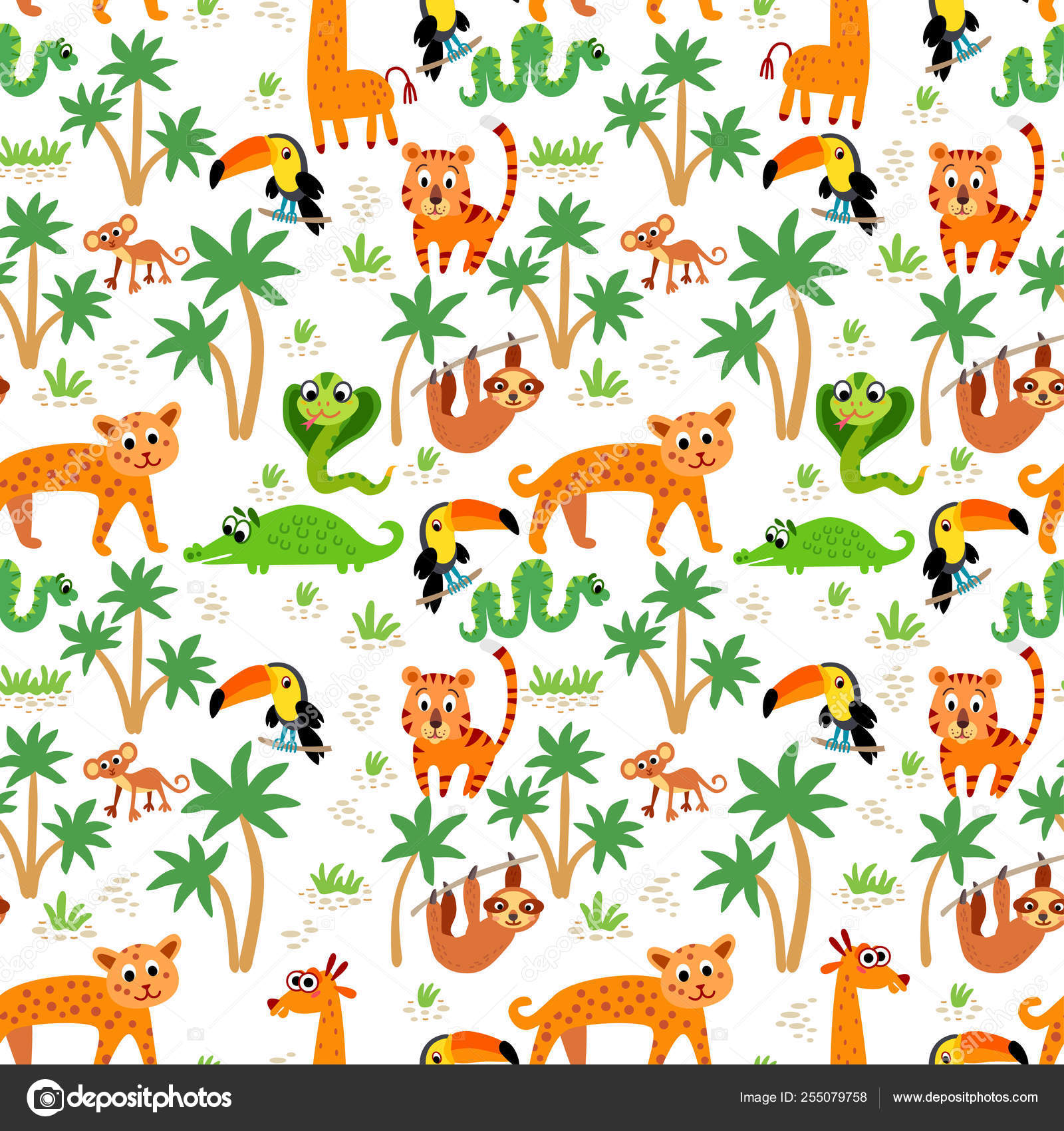 Zoo. Jungle pattern. Seamless tropical vector background. Stock Vector ...