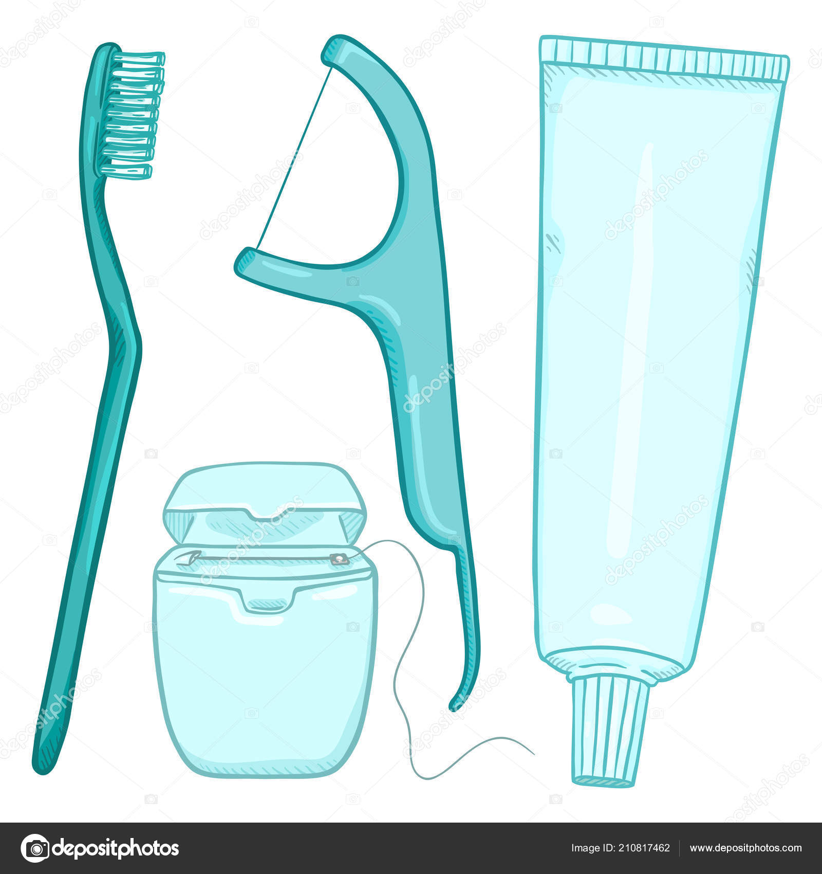 Toothbrush And Toothpaste And Floss