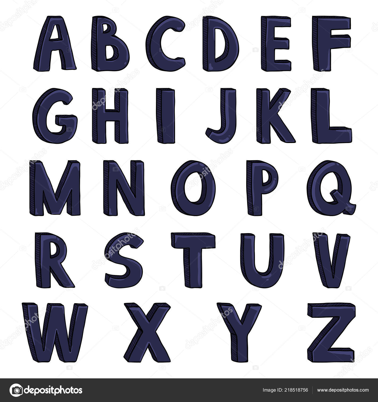 Set Cartoon Dark Blue Letters English Alphabet Stock Vector by ...