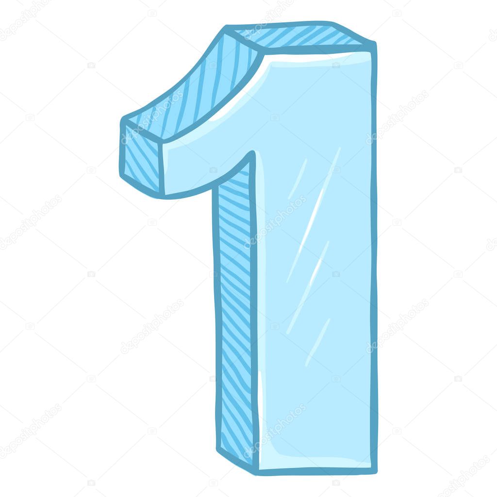 Hielo de dibujos animados número 1 aislado sobre fondo blanco 2023