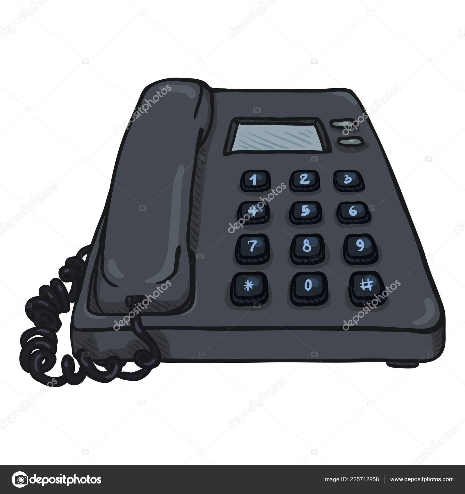 Cartoon Dark Grey Office Telephone Isolated White Background Stock ...