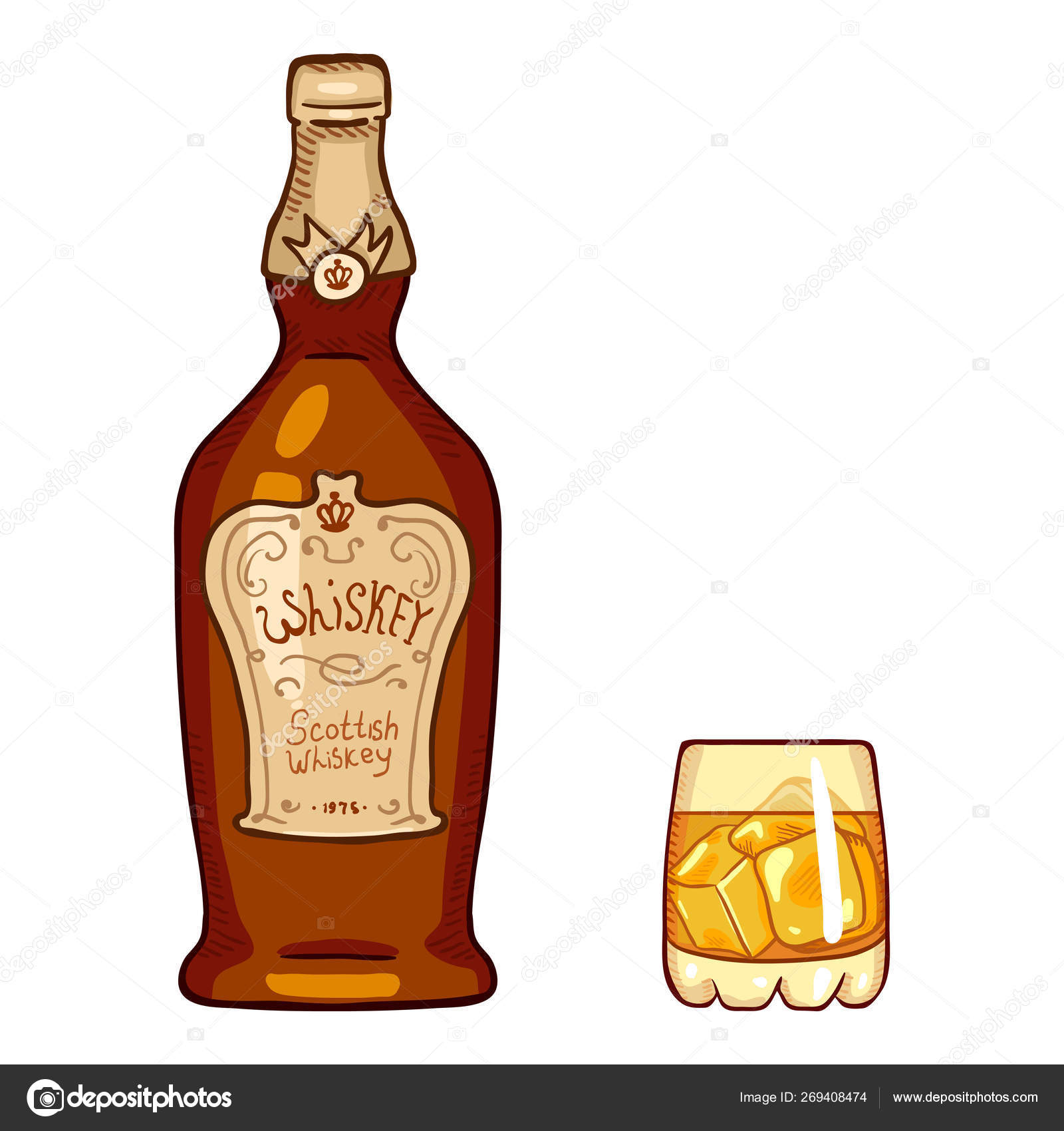 Ilustração de desenho animado vetorial - Garrafa de uísque e vidro ...