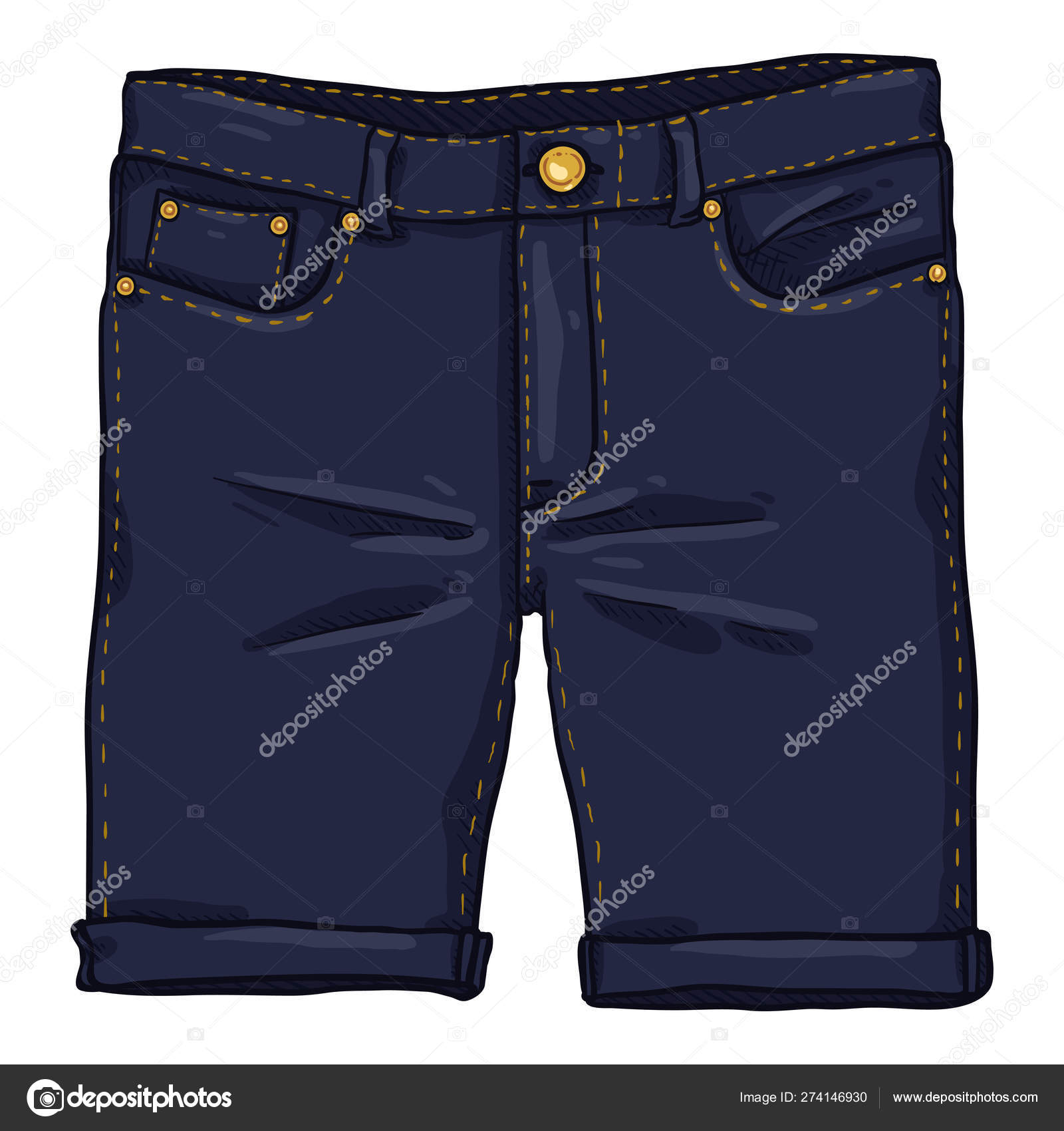 Vector Cartoon Illustration - Dark Blue Denim Jeans Shorts Stock Vector ...