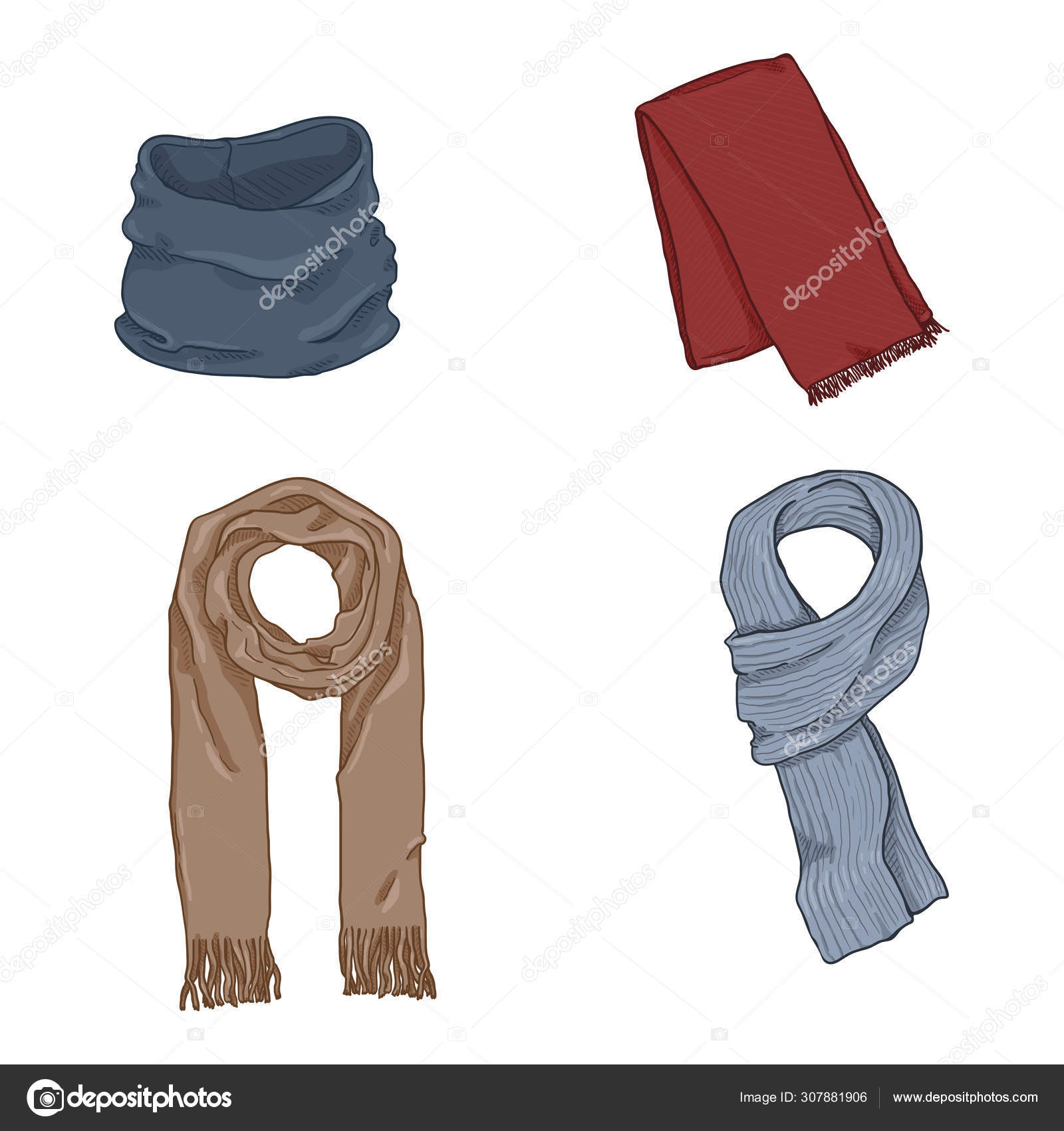 Vector conjunto de bufandas de dibujos animados Vector de stock por ...