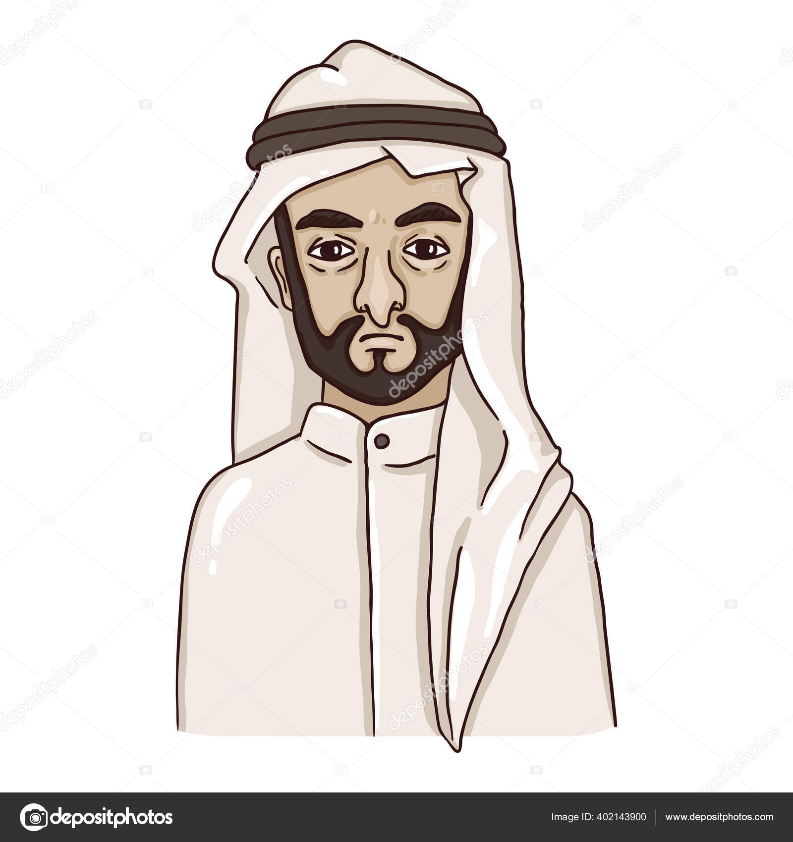Vector Arabian Man White Keffiyeh Kandura Cartoon Characters Face Stock ...