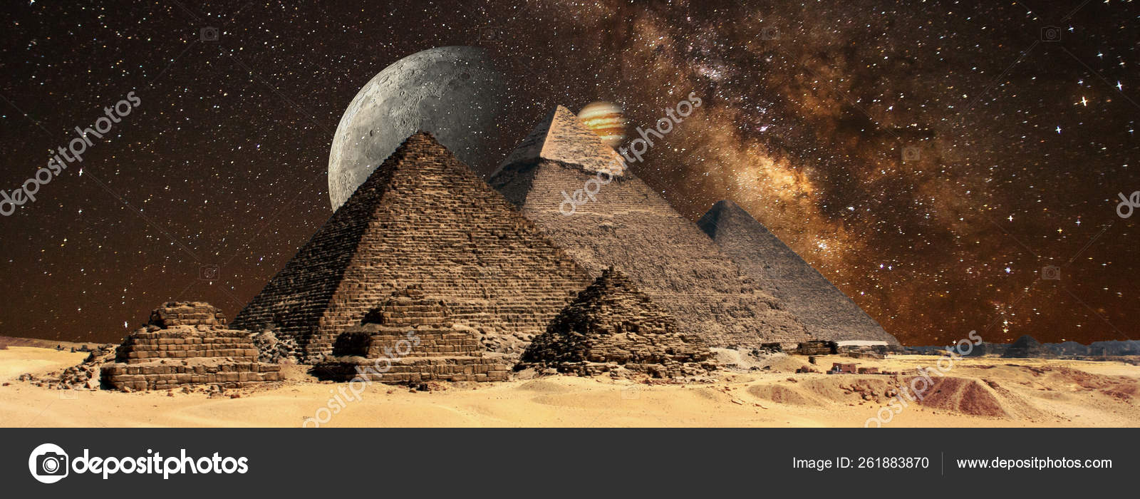 Egyptian Pyramids Galaxy Planets Background Stock Photo by ©Ranid 261883870