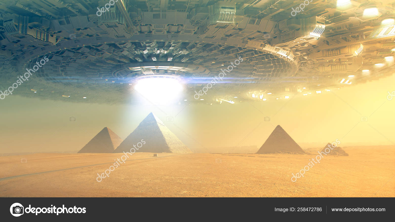 Egyptian Pyramids Big Alien Spaceship — Stock Photo © DanieleGay #258472786