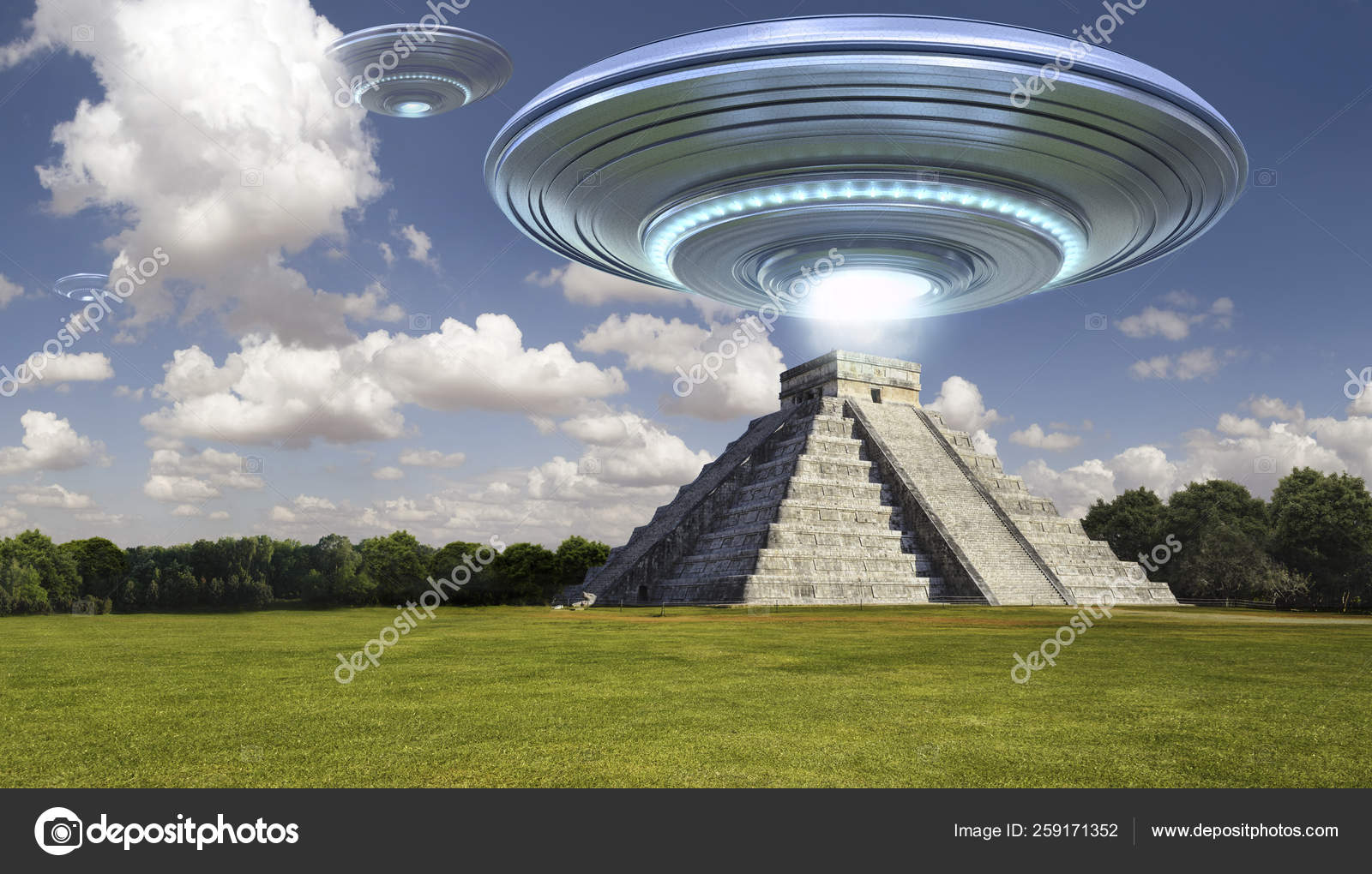 Flying Saucer Maya Pyramid Ruins Chichen Itza Daytime Light Energy ...