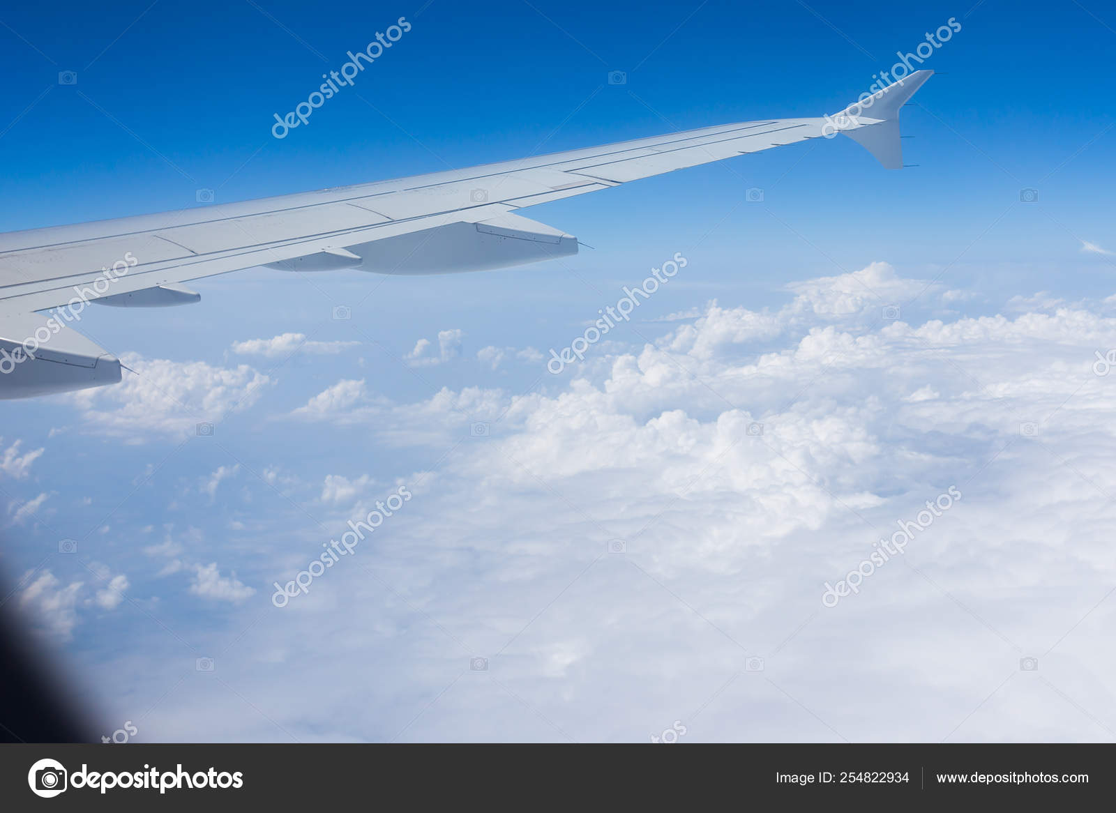 Wing Passenger Aircraft Flight Background Clouds Stock Photo by ...