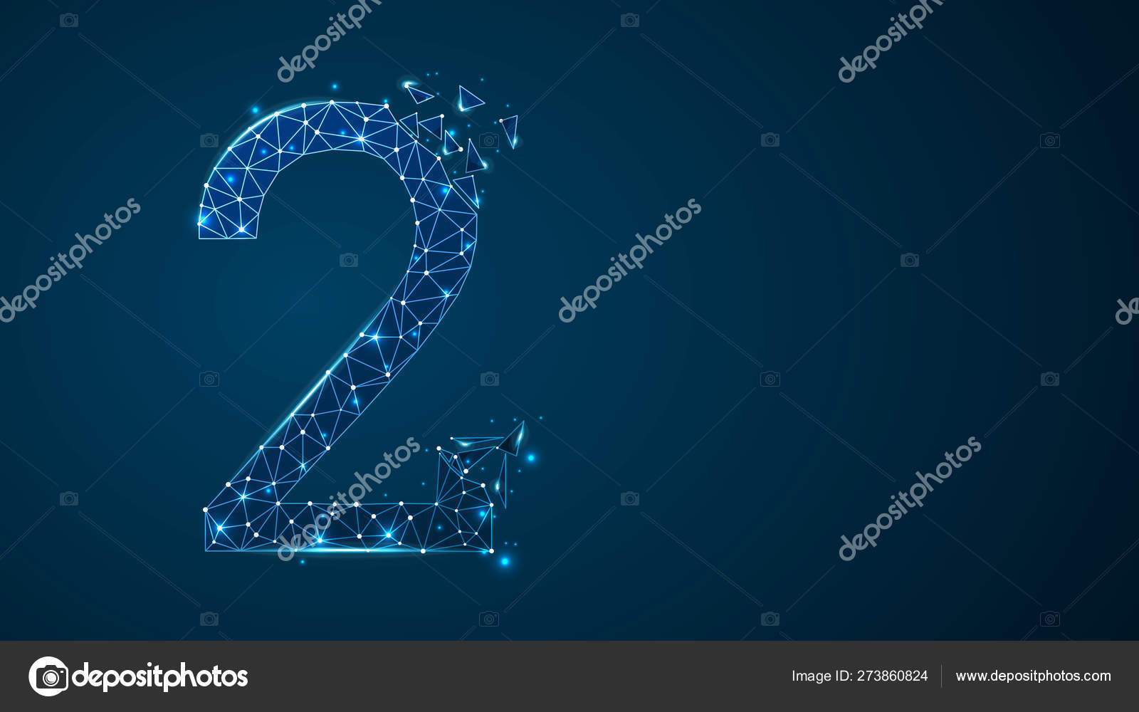 Number two 2D low poly abstract illustration consisting of points ...