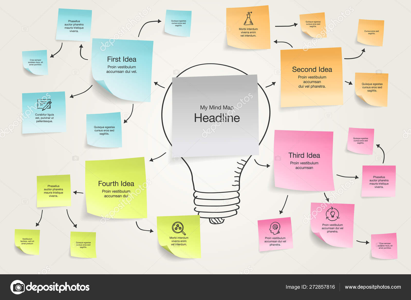 Simple Infographic Mind Map Visualization Template Colorful Sticky ...