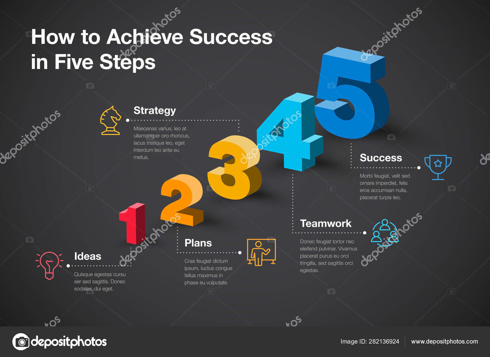 Simple Vector Infographic How Achieve Success Five Steps Colorful ...
