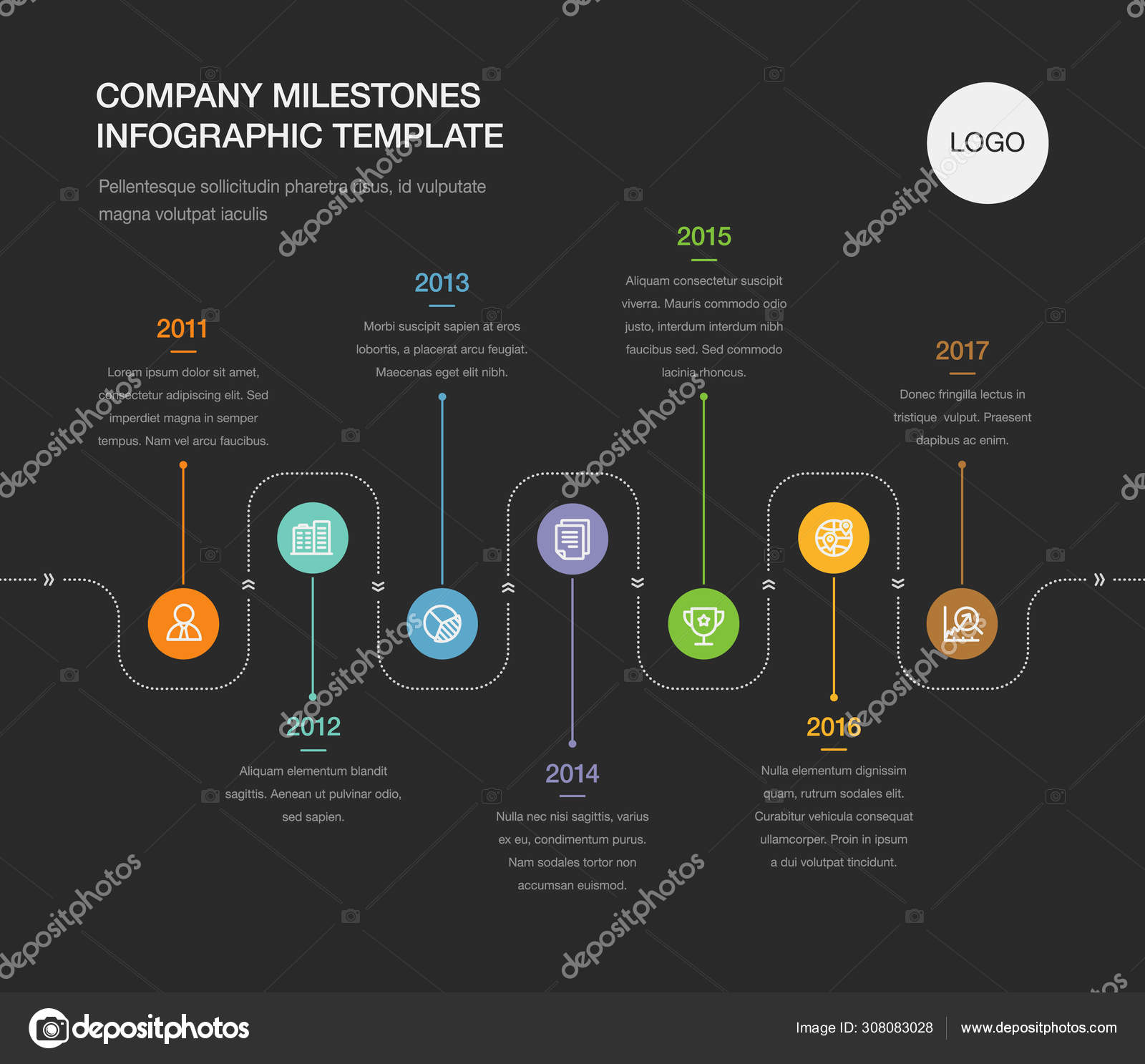 Vektör Infografik Şirket Kilometre Taşları Zaman Çizelgesi Şablonu Koyu ...