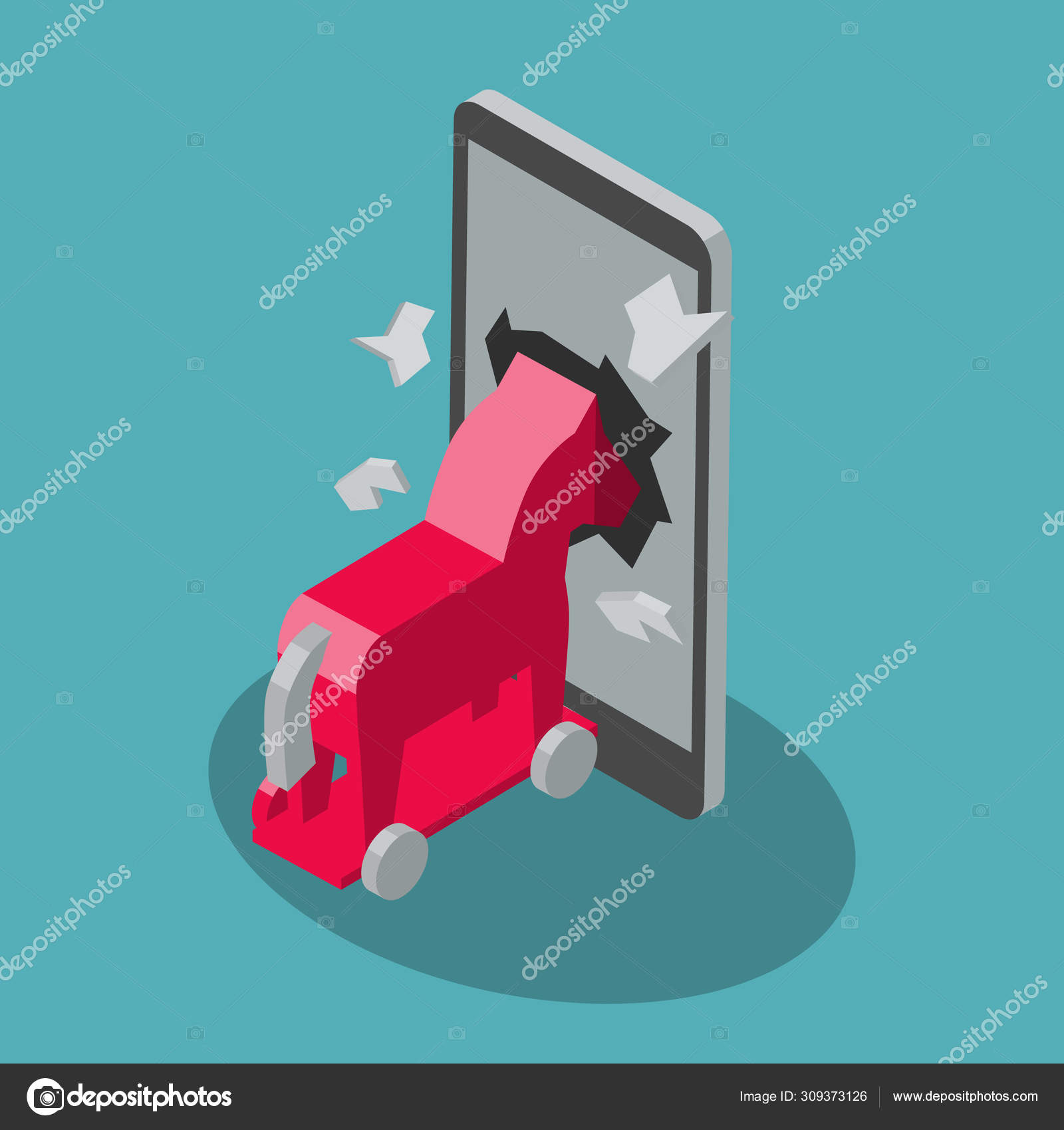 Trojan Virus Vector Symbol Cell Phone Red Trojan Horse Isolated Stock ...