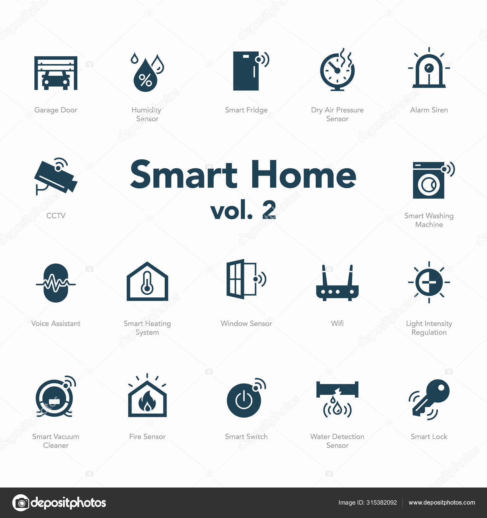 Smart Home Icon Set Volume Isolated Light Background Contains Icons ...