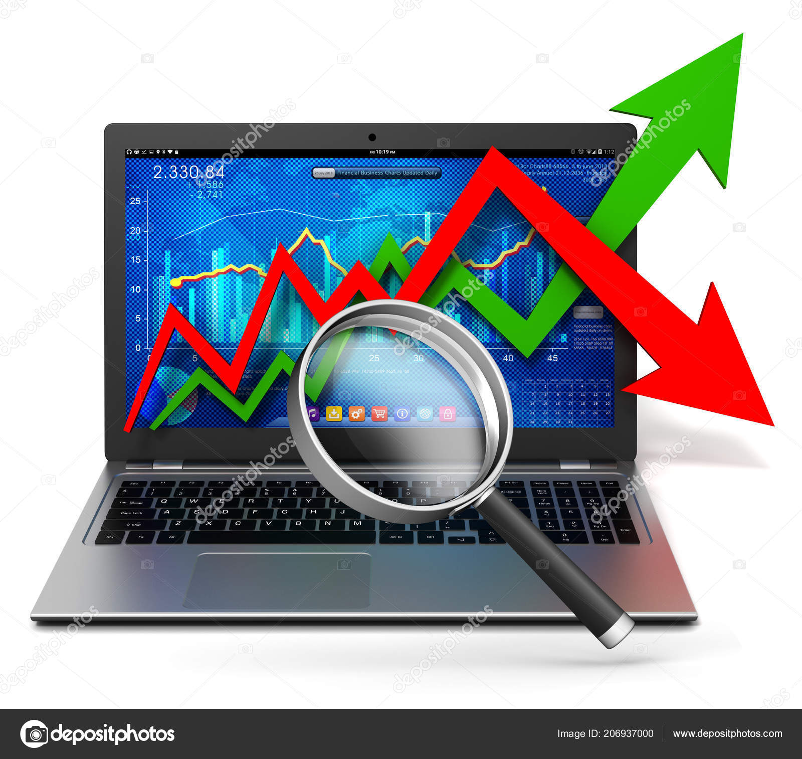Laptop and business finance graph 3d illustration — Stock Photo ...
