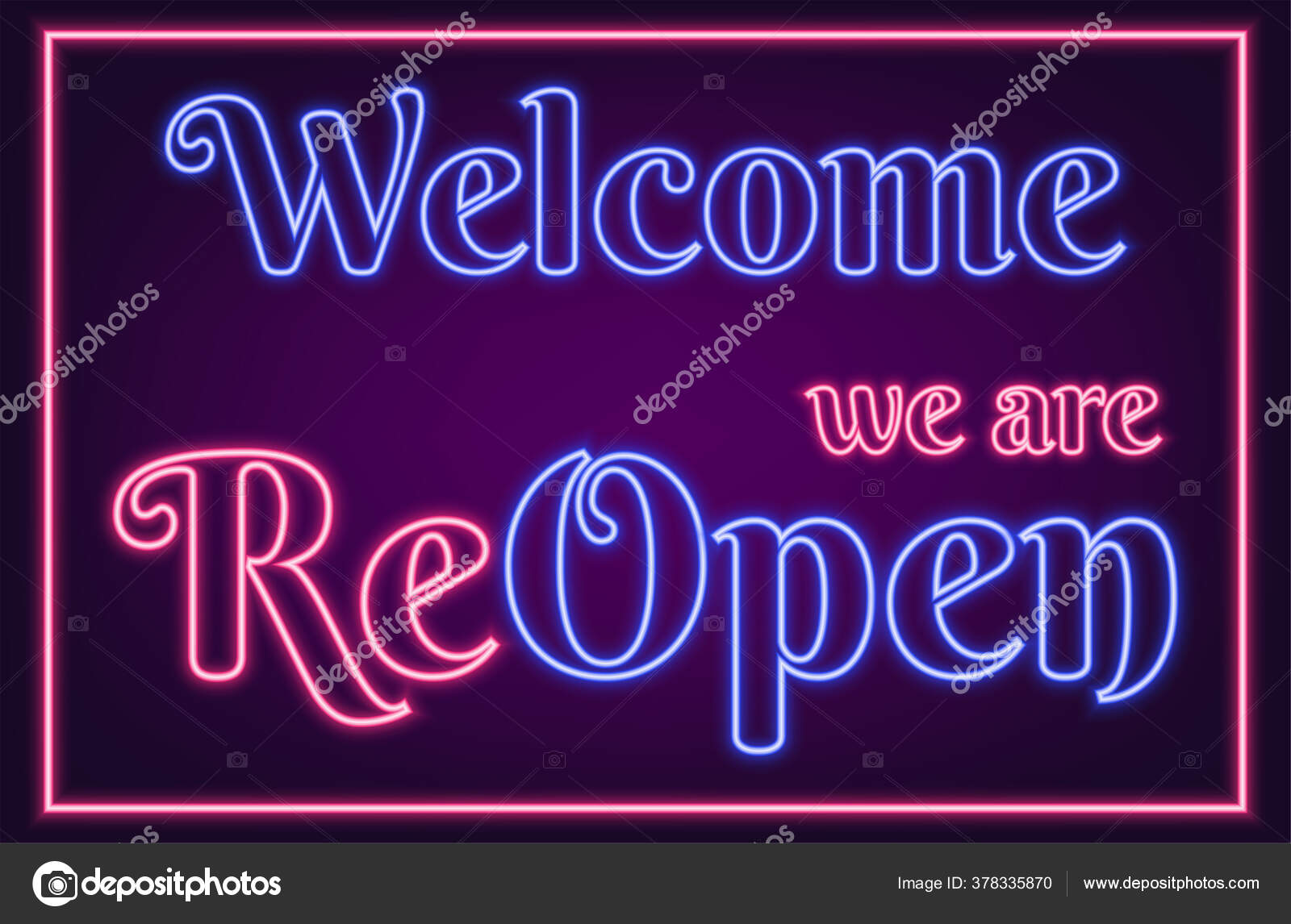 Welcome Reopen Neon Sign Blue Pink Luminous Text Rectangular Frame ...