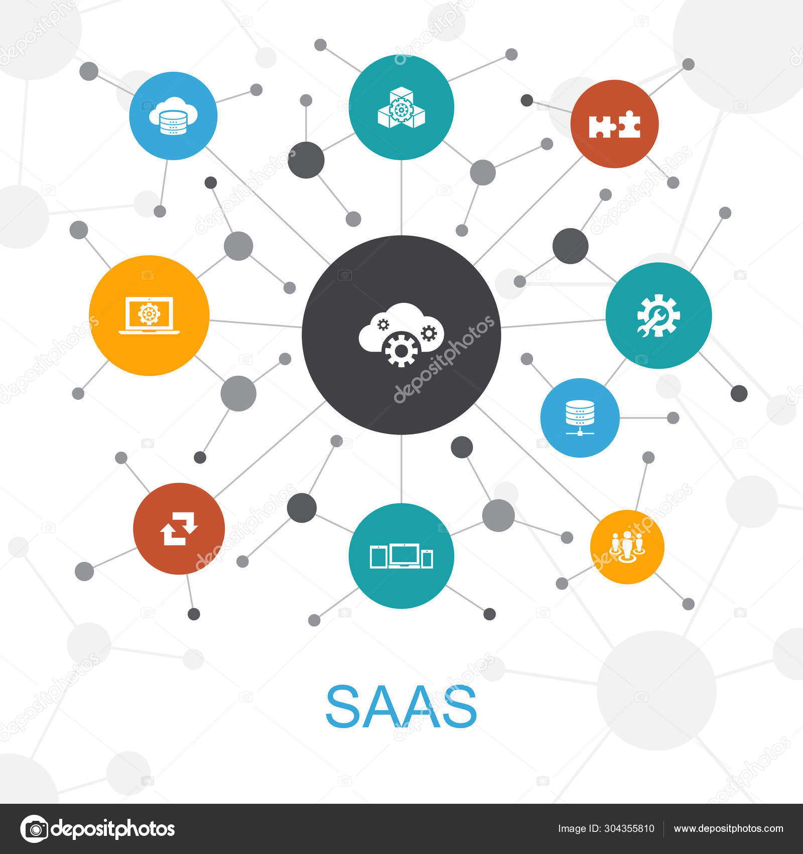 SaaS trendy web concept with icons. Contains such icons as. cloud ...